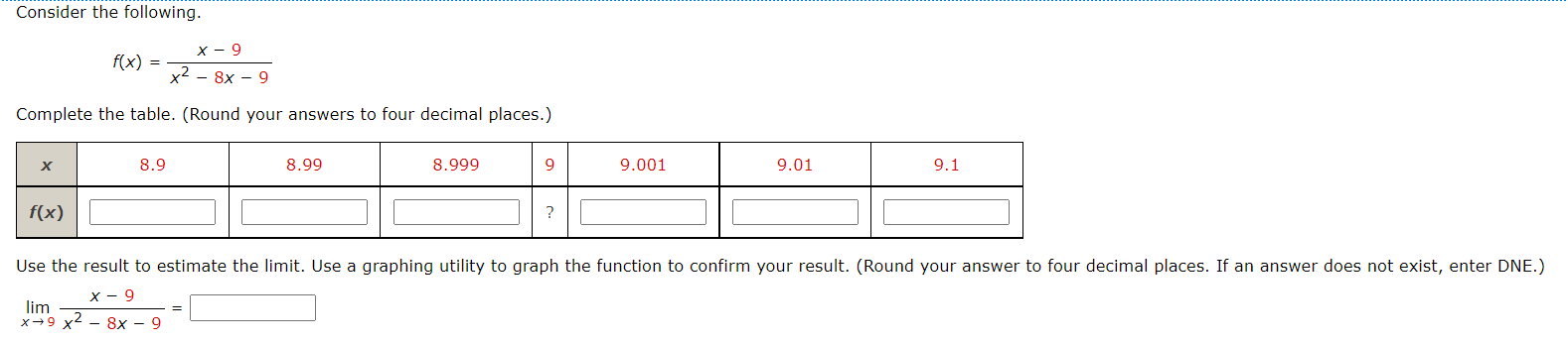 Solved Consider the following. X - 9 f(x) = x2 - 8x - 9 | Chegg.com
