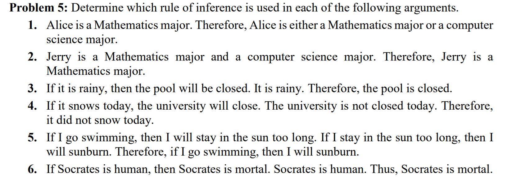 Solved Problem 5: Determine which rule of inference is used | Chegg.com