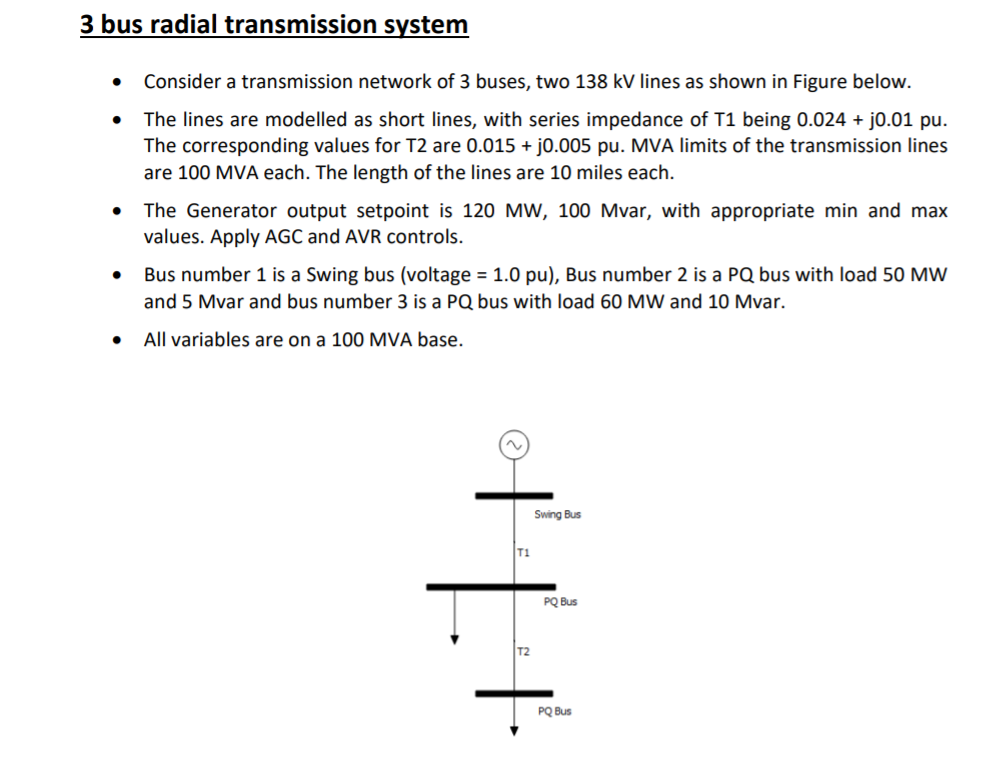 Solved 3 bus radial transmission system Consider a | Chegg.com