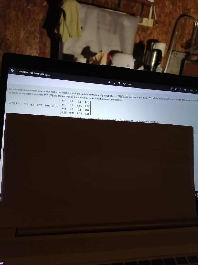 Solved For a Markov information sorce with first order | Chegg.com
