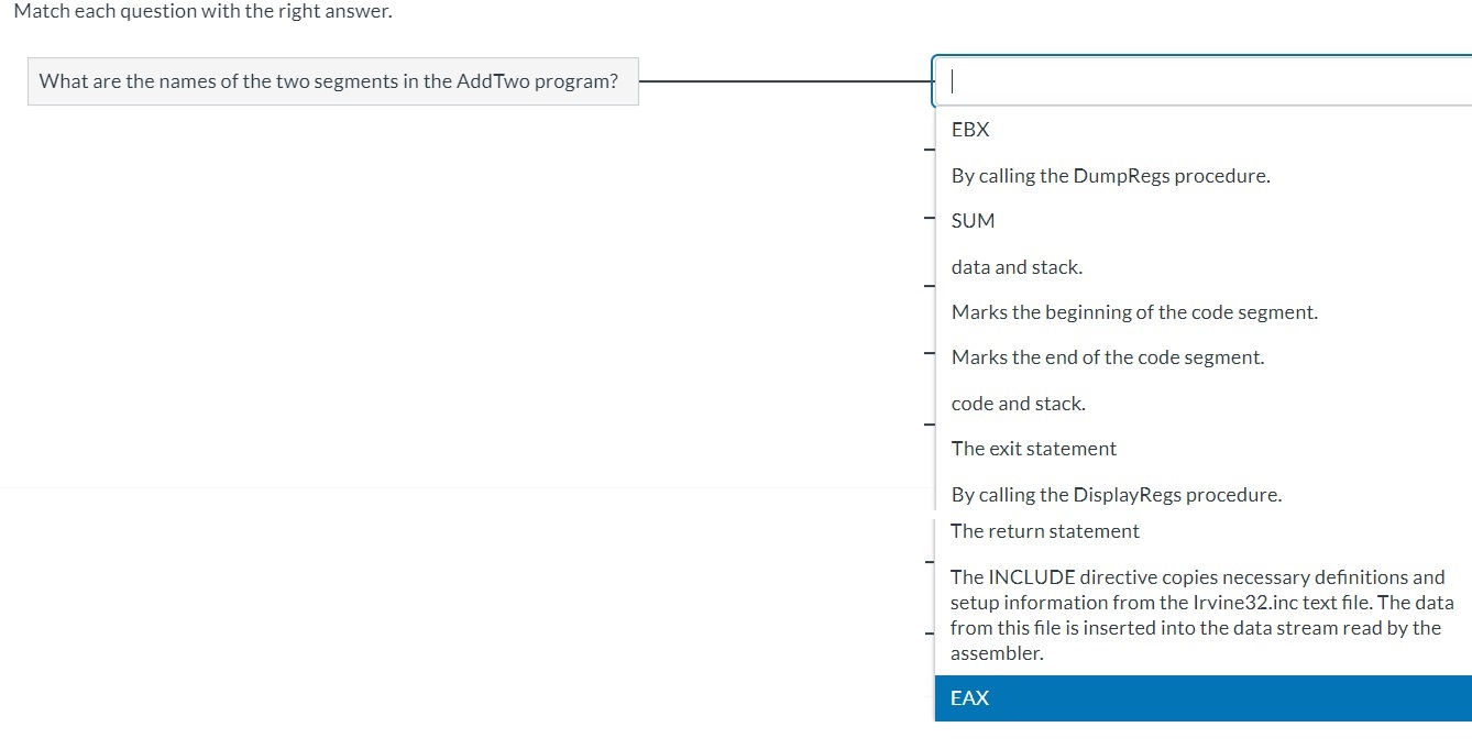 Solved Match each question with the right answer. What are | Chegg.com