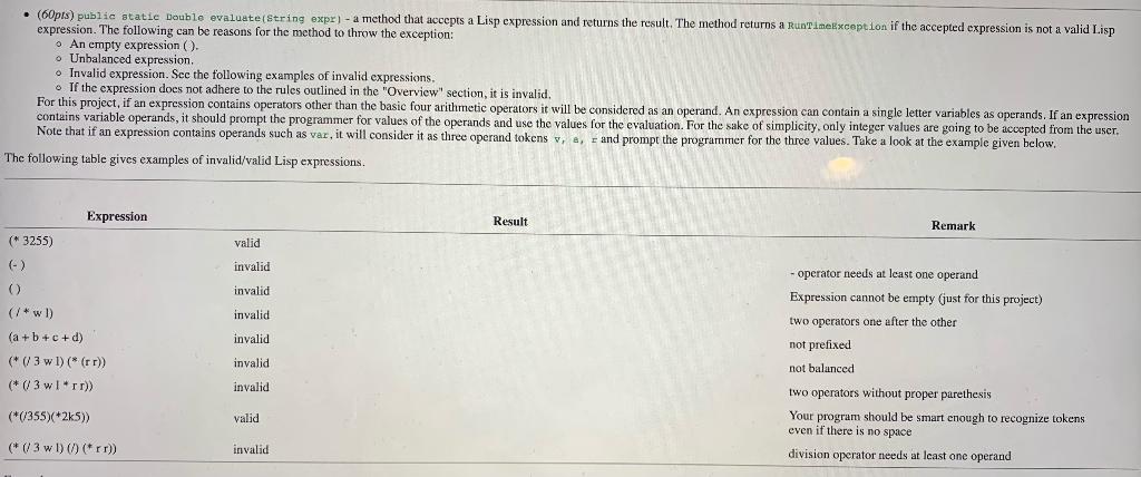 (60pts) public static Double evaluate(String expr) - | Chegg.com