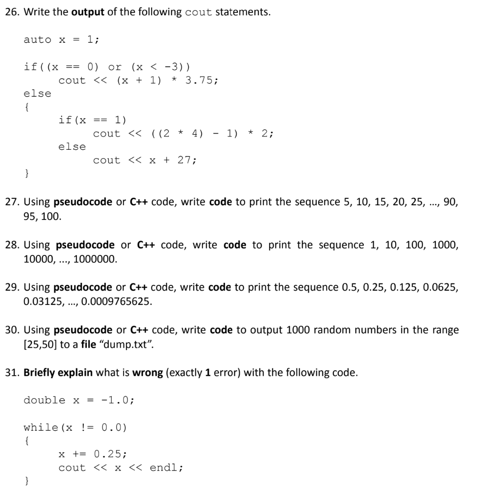 Solved 26. Write the output of the following cout | Chegg.com