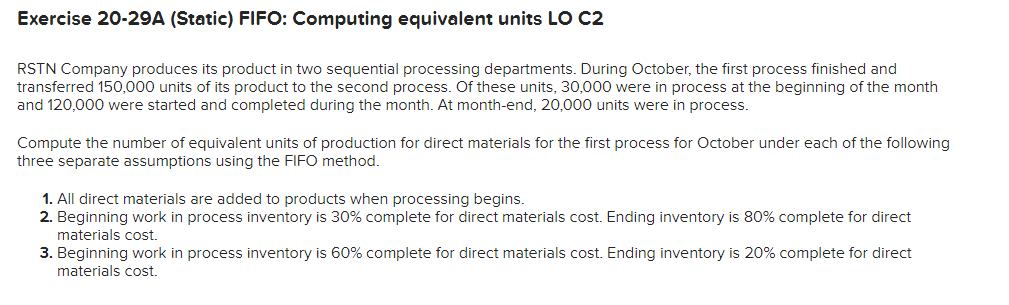 Solved Exercise 20-29A (Static) FIFO: Computing equivalent | Chegg.com