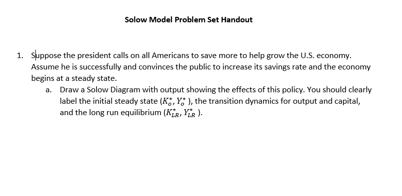 Solved Solow Model Problem Set Handout 1. Suppose the | Chegg.com