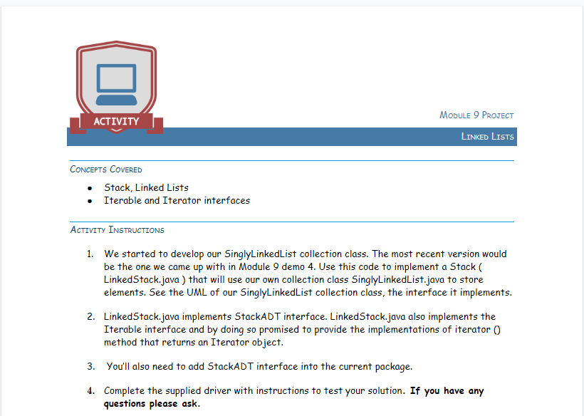 Solved ACTIVITY MODULE 9 PROJECT LINKED LISTS CONCEPTS | Chegg.com