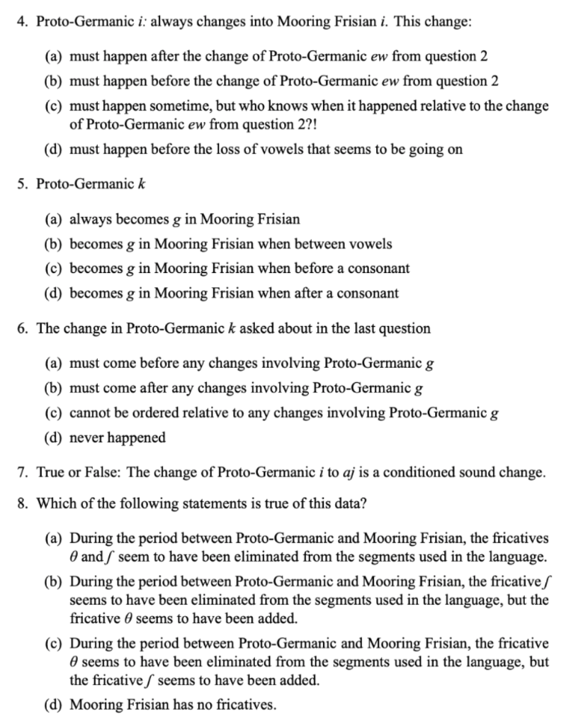 Solved 4. Proto-Germanic i: always changes into Mooring | Chegg.com