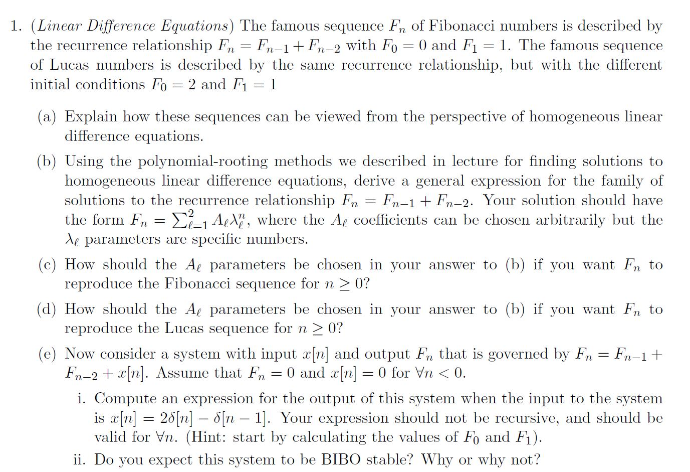 Solved 1. (Linear Difference Equations) The famous sequence | Chegg.com