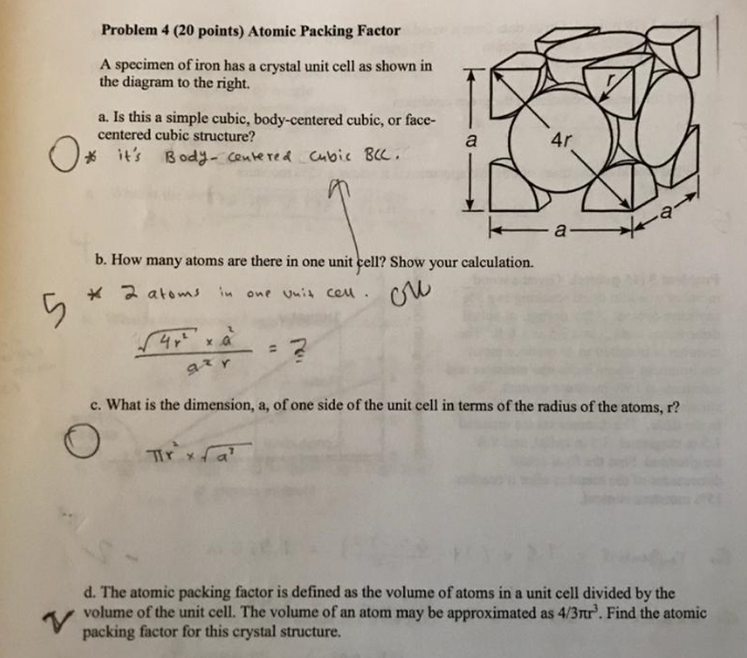 Solved Problem 4 (20 points) Atomic Packing Factor A | Chegg.com