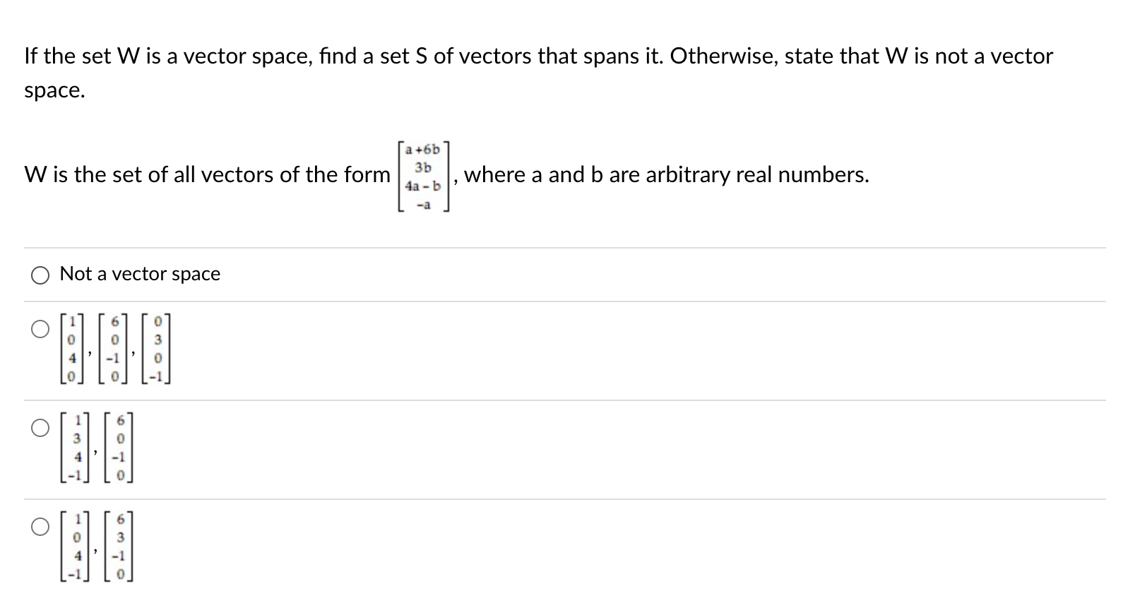 Solved If the set W is a vector space, find a set S of | Chegg.com