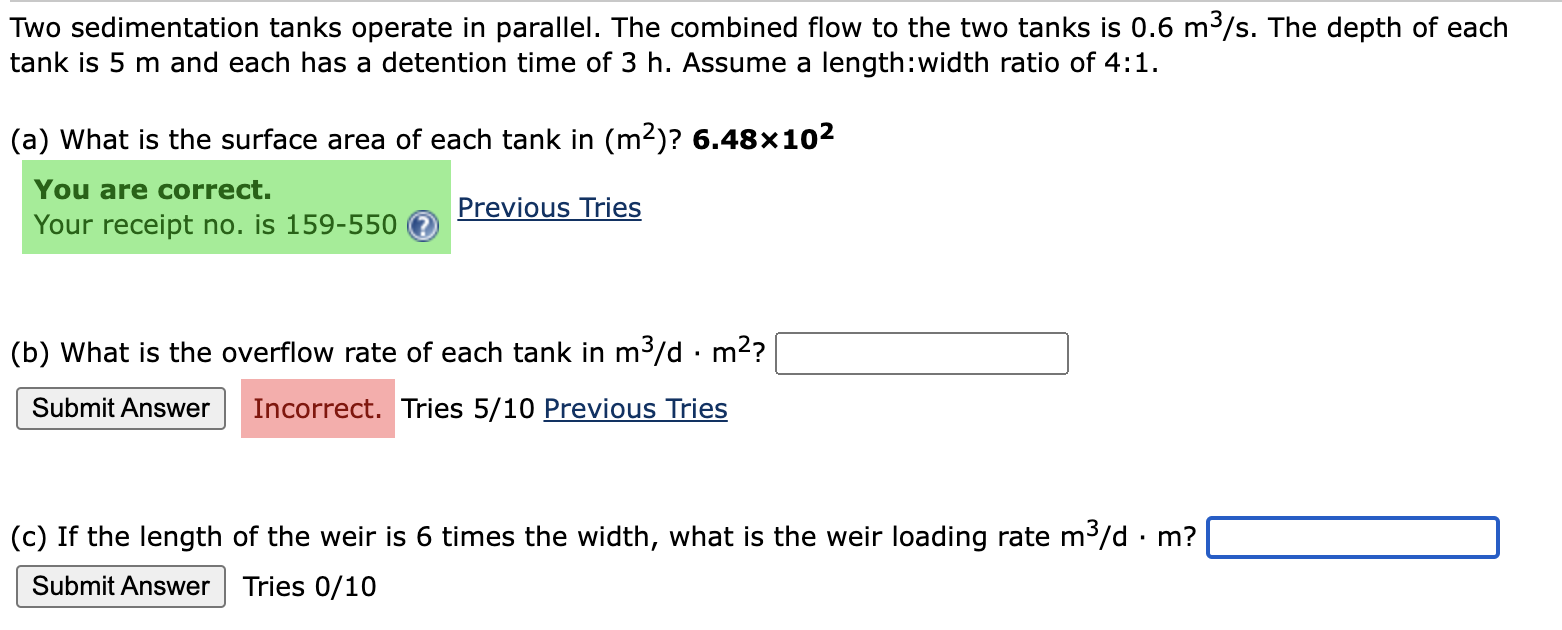 Solved Two sedimentation tanks operate in parallel. The | Chegg.com