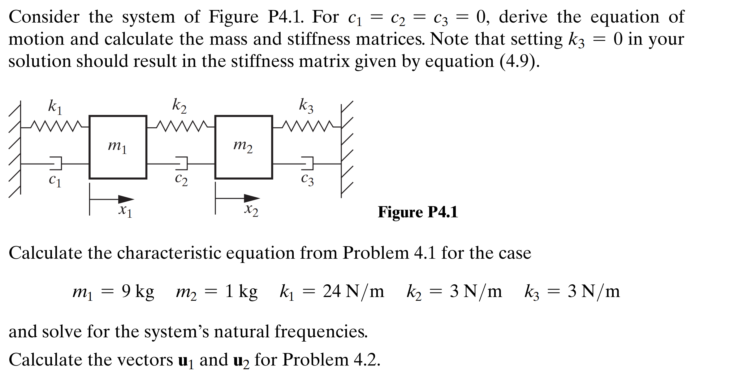 Solved Consider the system of Figure P4.1. For c1=c2=c3=0, | Chegg.com