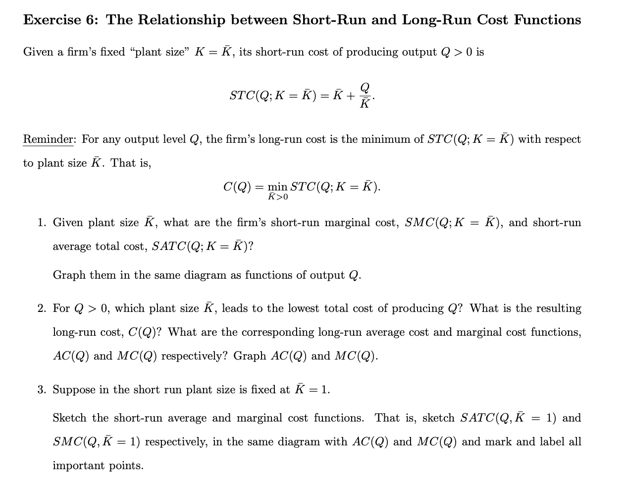 Solved Exercise 6: The Relationship between Short-Run and | Chegg.com