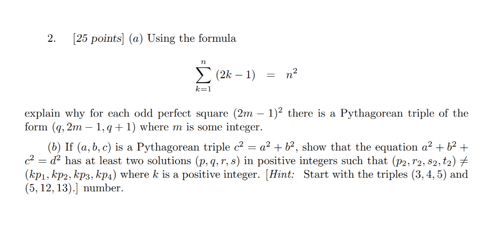 Solved 2. 25 points] (a) Using the formula (2k -1) - n2 に! | Chegg.com