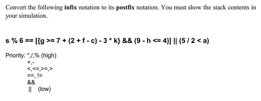 Solved Convert the following infix notation to its postfix | Chegg.com