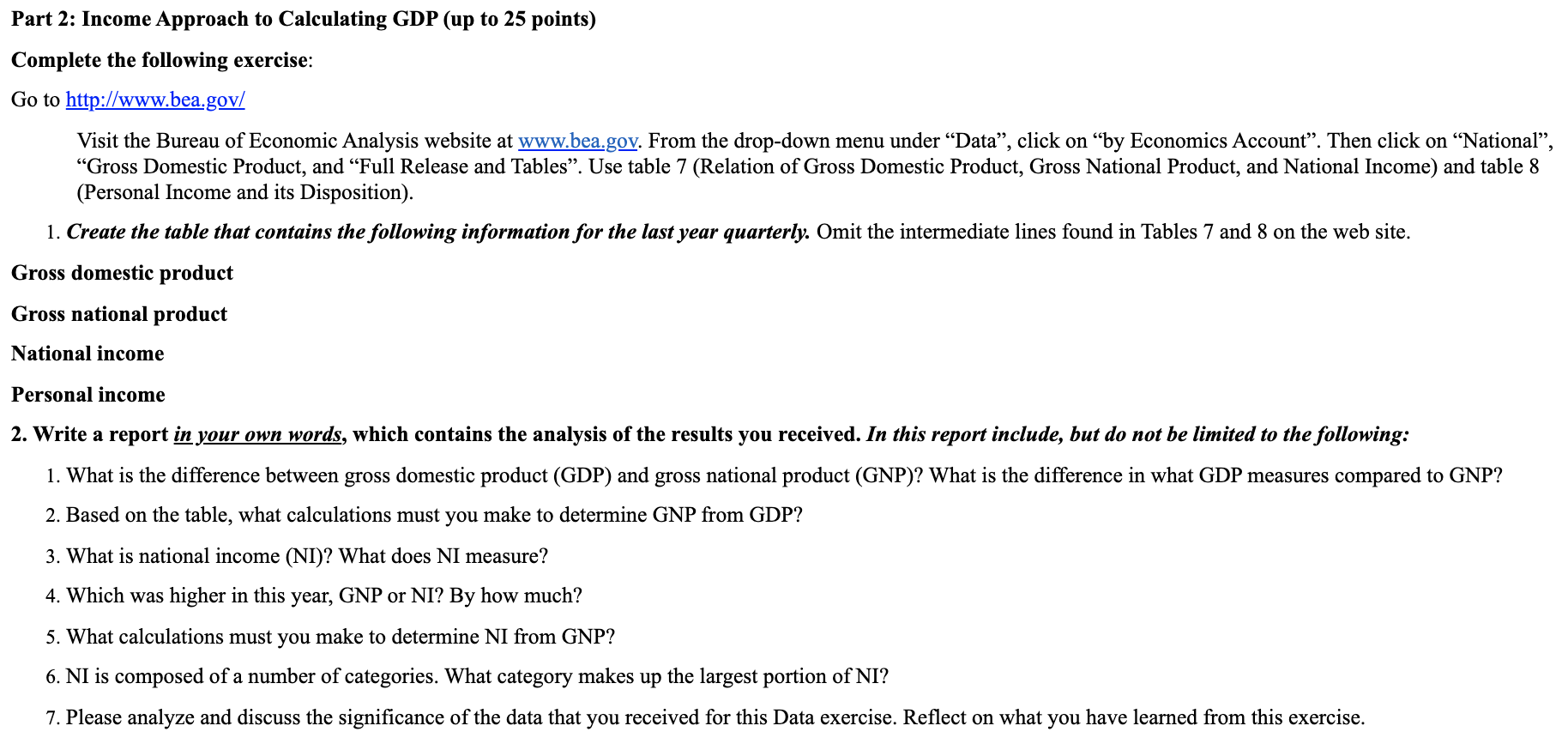 Part 1: Expenditures Approach to Calculating GDP (up | Chegg.com