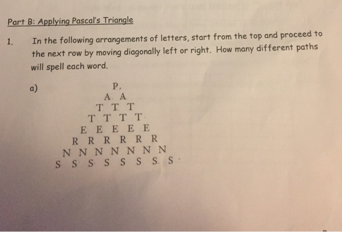 Solved Part B: Applying Pascal's Triangle In the following | Chegg.com