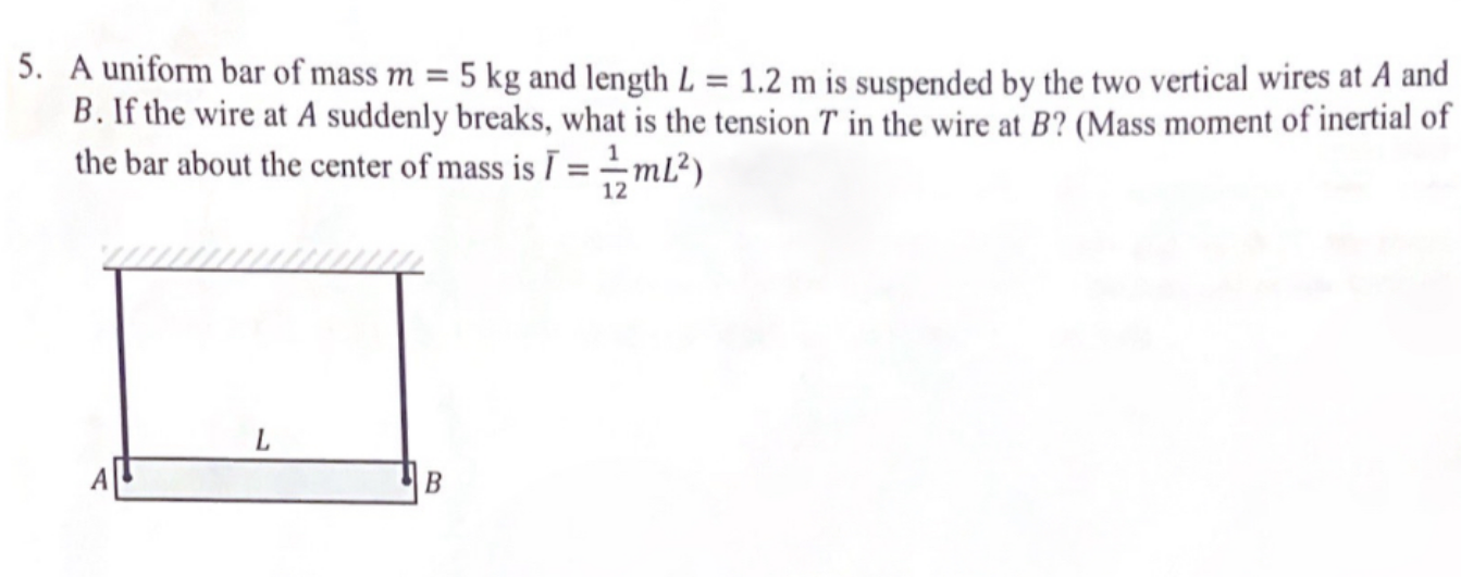 Solved A uniform bar of mass m=5kg ﻿and length L=1.2m ﻿is | Chegg.com
