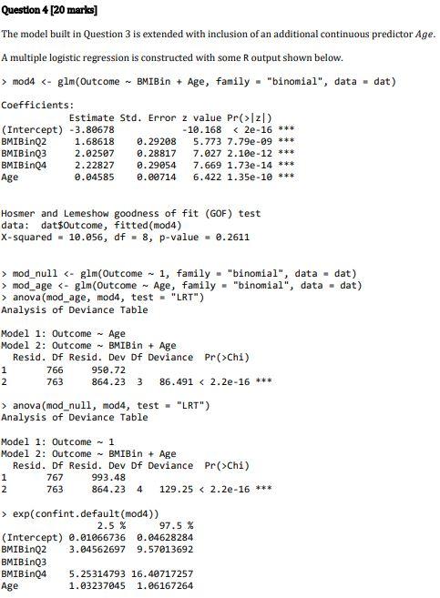 Solved Question 4 [20 marks] The model built in Question 3 | Chegg.com