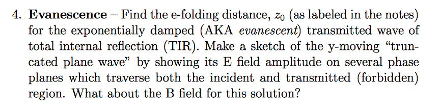 Solved 4. Evanescence - Find the e-folding distance, 2o (as | Chegg.com
