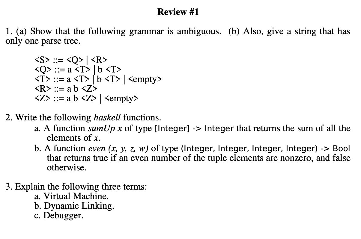 Solved 1. (a) Show that the following grammar is ambiguous. | Chegg.com