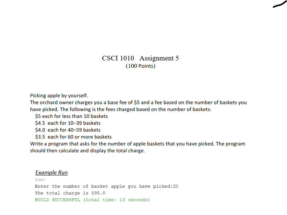 Solved CSCI 1010 Assignment 5 (100 Points) Picking apple by | Chegg.com