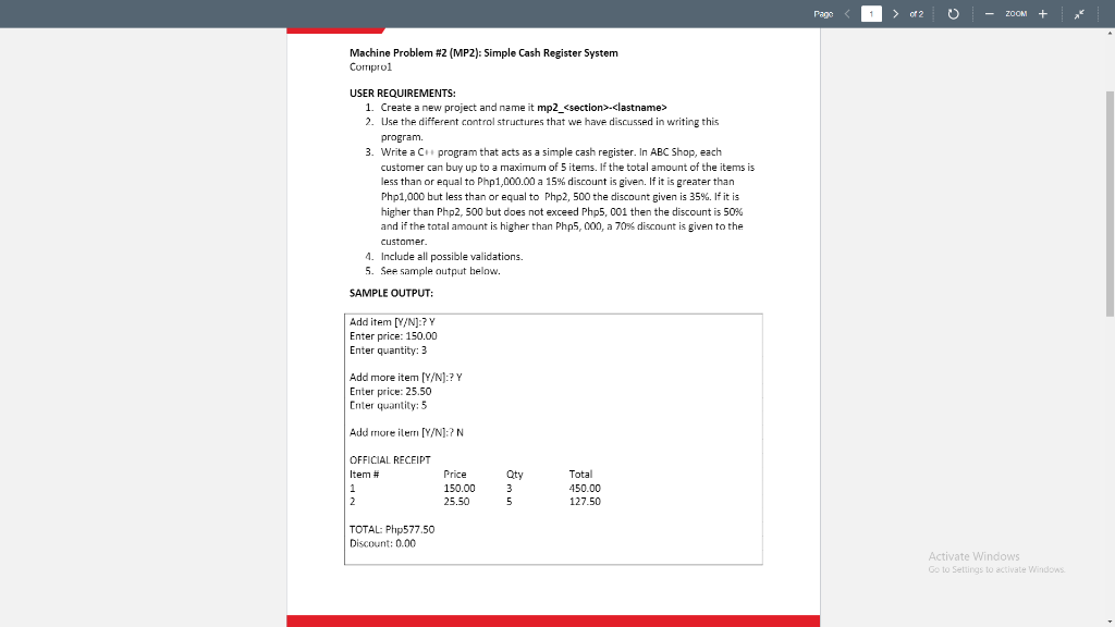 Page 1 > of 2 0 - ZOOM + Machine Problem #2 (MP2): | Chegg.com