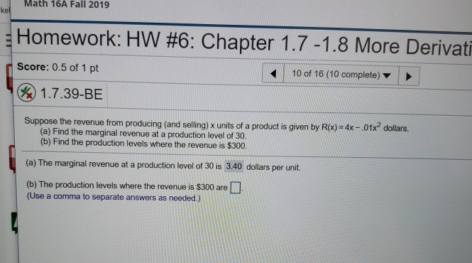 Solved Math 16A Fall 2019 Homework: HW #6: Chapter 1.7 -1.8 | Chegg.com