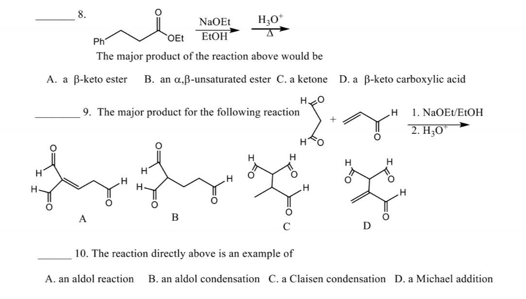 Solved NaOEt H30+ Ph OEt EtOH The major product of the | Chegg.com