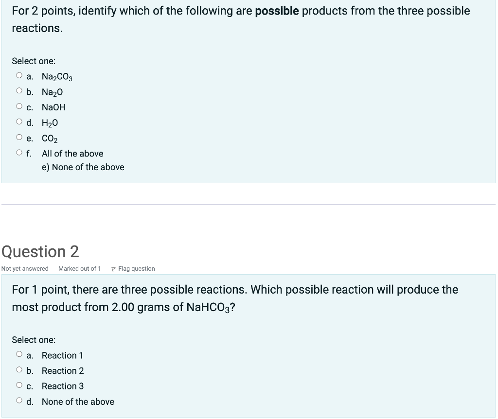 Solved NaHCO3(s) NaOH(s) + CO2(g) (Reaction 1) sodium | Chegg.com