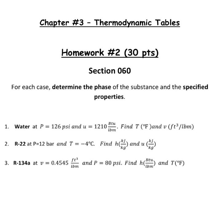 Solved Chapter #3-Thermodynamic Tables Homework #2 (30 pts) | Chegg.com