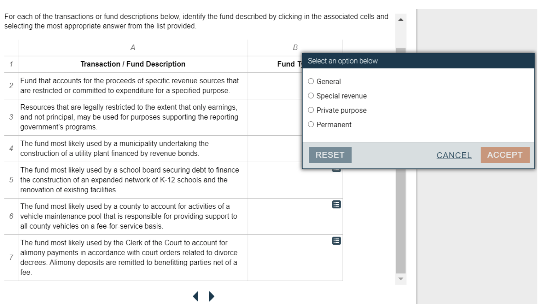 Solved For each of the transactions or fund descriptions | Chegg.com