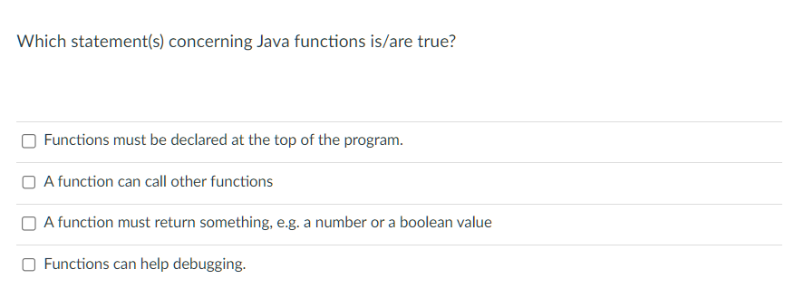 Solved Which Statements Concerning Java Functions Isare 