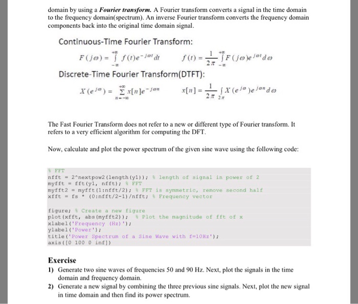 Solved Signal Processing: Fast Fourier Transform 1) Sine | Chegg.com