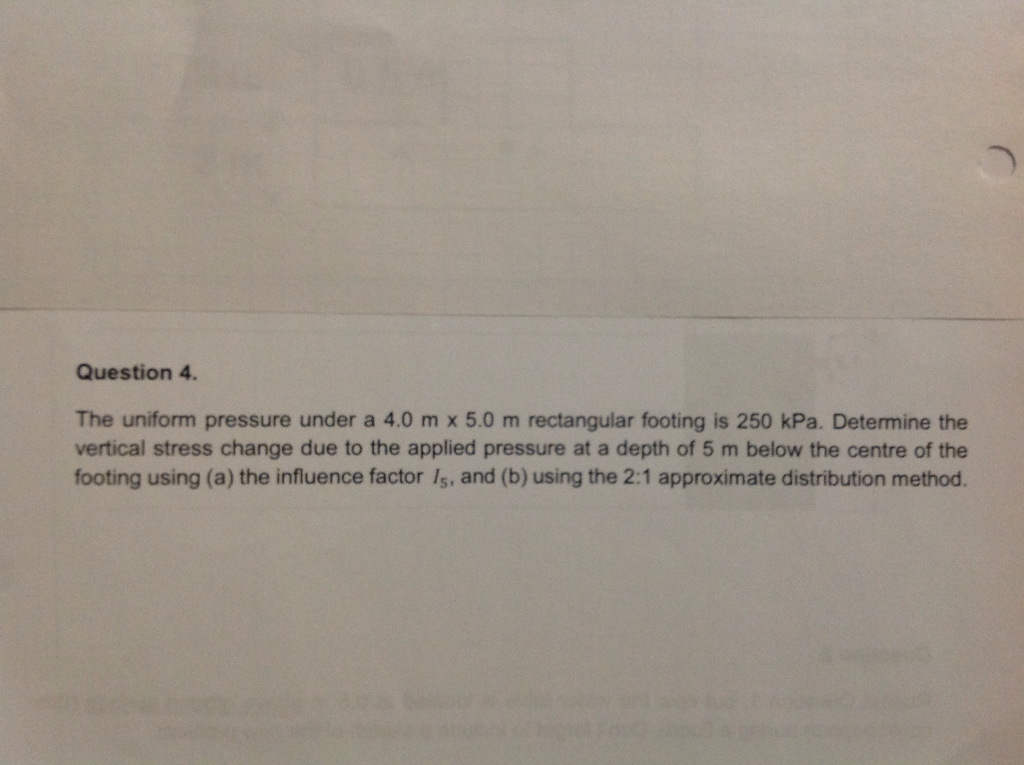 Solved Question 4. The uniform pressure under a 4.0 m x 5.0 | Chegg.com