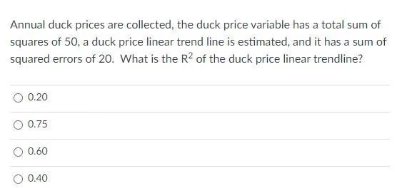 Solved Annual duck prices are collected, the duck price | Chegg.com