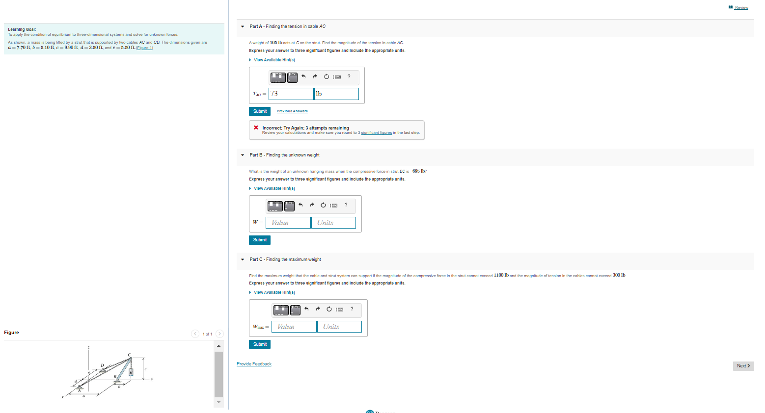 Solved W Incorrect; Try Again; 3 attempts remaining A weight | Chegg.com