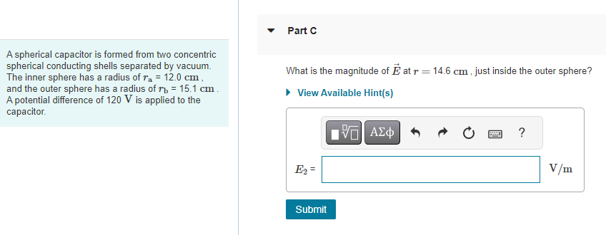 Solved A spherical capacitor is formed from two concentric | Chegg.com