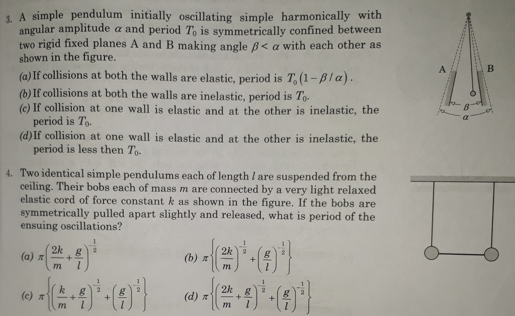 Solved . A simple pendulum initially oscillating simple | Chegg.com