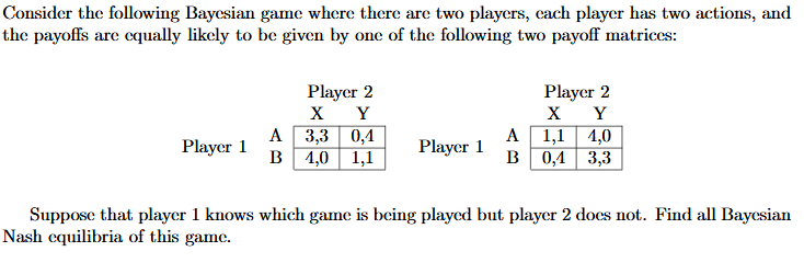 Solved Consider the following Bayesian game where there are | Chegg.com