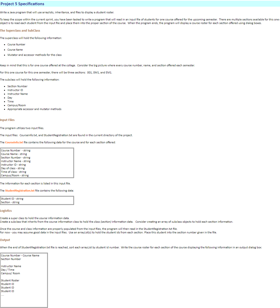 Solved Project 5 Specifications Write a Java program that | Chegg.com