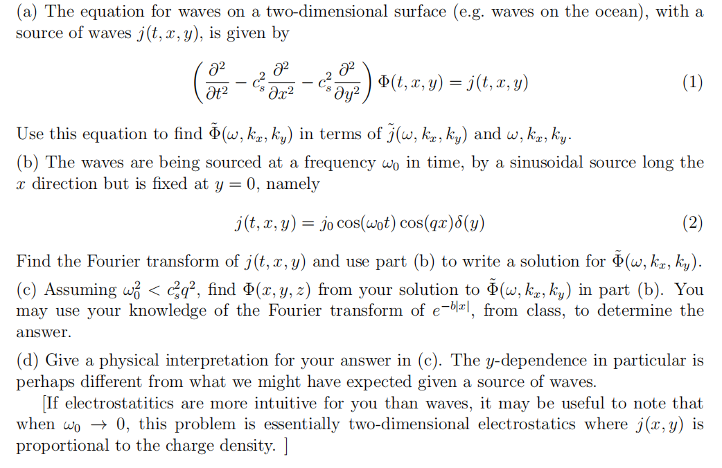 (a) The equation for waves on a two-dimensional | Chegg.com