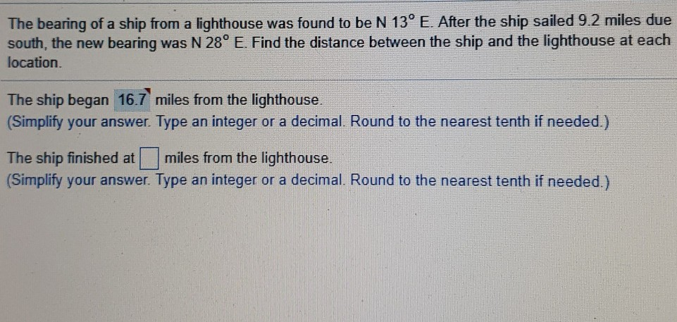 Solved The bearing of a ship from a lighthouse was found to | Chegg.com