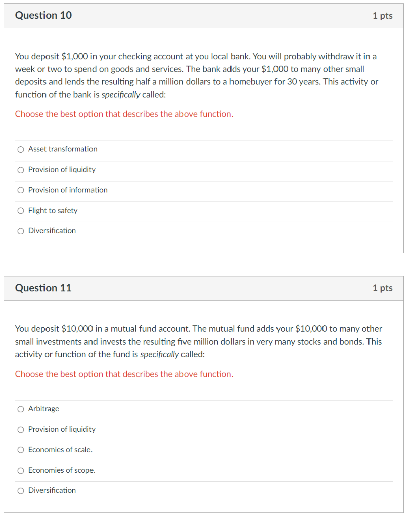Solved Question 10 1 pts You deposit $1,000 in your checking | Chegg.com