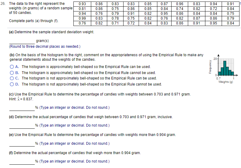 Solved 26. The data to the right represent the weights (in | Chegg.com
