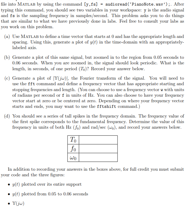 Solved file into MATLAB by using the command [y,fs] = | Chegg.com