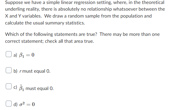 Solved Suppose we have a simple linear regression setting, | Chegg.com