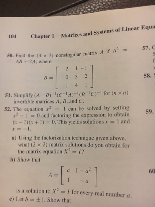 Solved 104 Matrices and Systems of Linear Equa Chapter 1 57. | Chegg.com