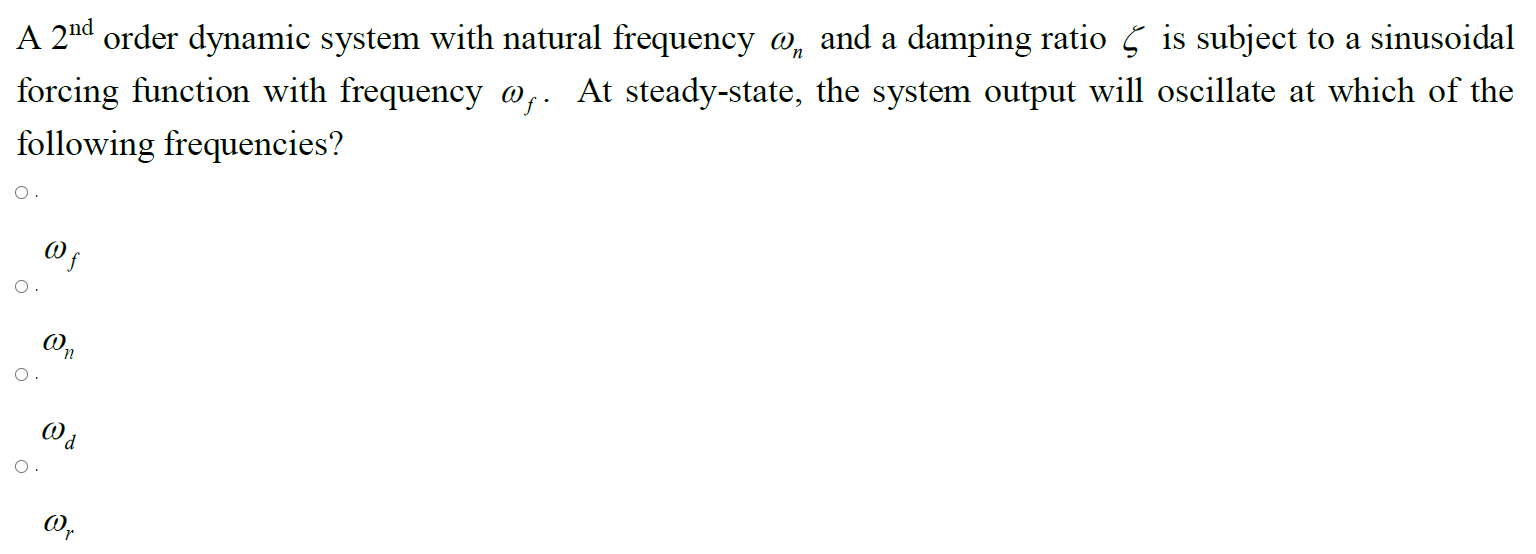 Solved A 2nd order dynamic system with natural frequency on | Chegg.com