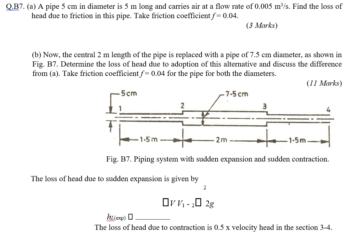 Solved Q.B7. (a) A pipe 5 cm in diameter is 5 m long and | Chegg.com